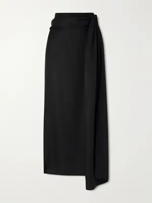 HEIRLOME Helena Silk-twill Midi Skirt - Black