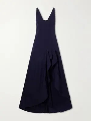 Stella McCartney Asymmetrical Ruffled Crepe Maxi Dress - Blue