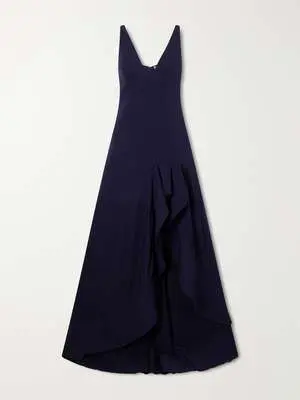 Stella McCartney Asymmetric Ruffled Crepe Maxi Dress - Navy