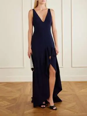 Stella McCartney Asymmetric Ruffled Crepe Maxi Dress