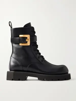 Balmain Belt-detailed Leather Ankle Boots - Black