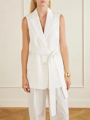 Another Tomorrow Belted Twill Vest - Neutrals