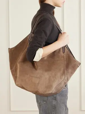 Brunello Cucinelli Reversible Suede Shoulder Bag With Monili Beading