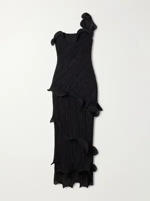 Cult Gaia Payton Plissé Cloqué Gown - Black