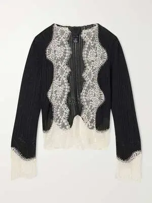 Anna Sui Lace-trimmed Jersey Cardigan - Multi