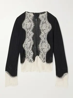Anna Sui Lace-trimmed Jersey Cardigan