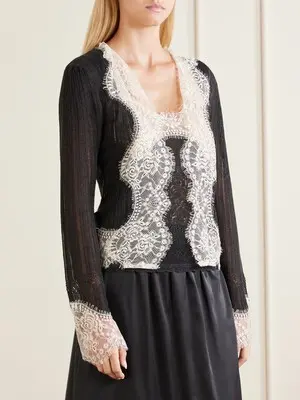 Anna Sui Lace-trimmed Jersey Cardigan