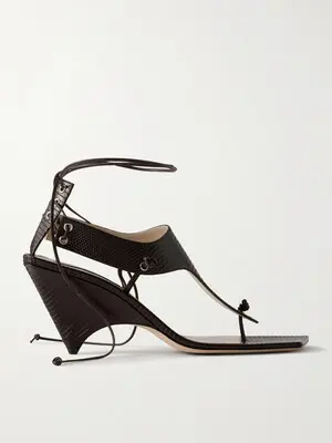CHRISTEN Textured Leather Sandals - Brown