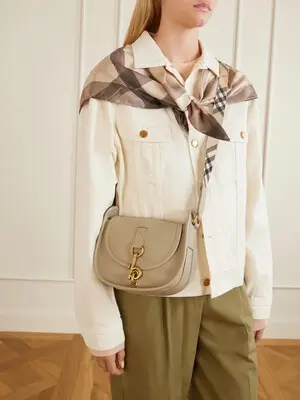 Burberry Leather Shoulder Bag With Checked Strap