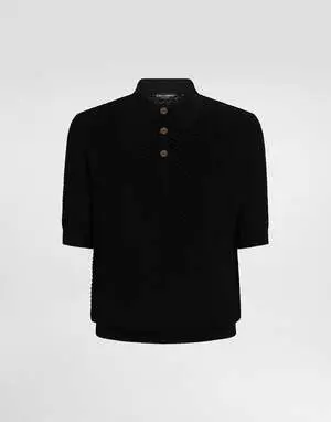 Dolce & Gabbana Polo Shirt In Perforated Cotton - Black