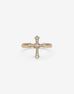 Dolce & Gabbana Ring With Cross And Crystals - Gold