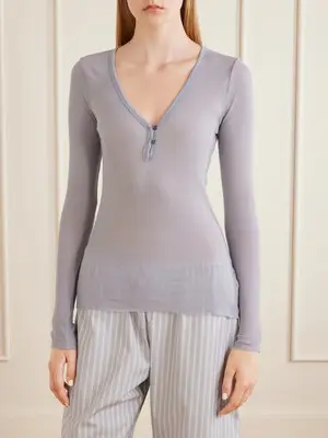JAMES PERSE Ribbed Cotton And Cashmere-blend Henley T-shirt - Gray