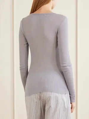 JAMES PERSE Ribbed Cotton And Cashmere-blend Henley T-shirt - Gray