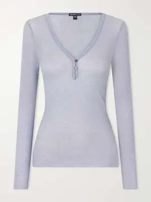 JAMES PERSE Ribbed Cotton And Cashmere-blend T-shirt - Light Gray