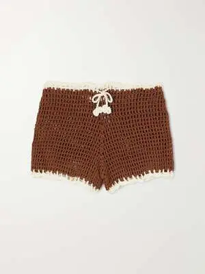 TERRY PUESTO Lido Crocheted Organic Cotton Shorts - Brown