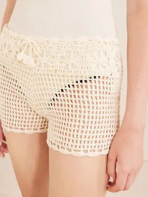 TERRY PUESTO Lido Crocheted Organic Cotton Shorts - Neutrals
