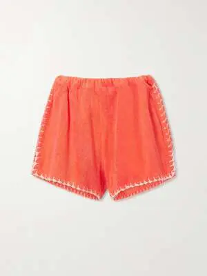 TERRY PUESTO Estate Crochet-trimmed Organic Cotton-terry Shorts - Red