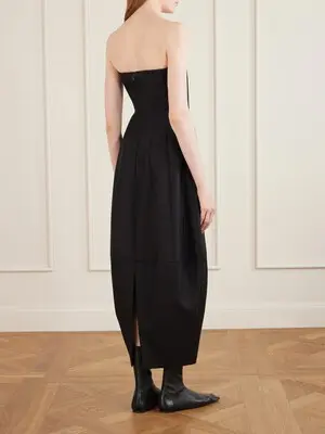 Khaite Stela Wool And Silk-blend Strapless Midi Dress