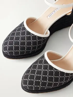 Manolo Blahnik Espadrahi 90 Leather-trimmed Woven Canvas Espadrille Wedge Pumps - Black