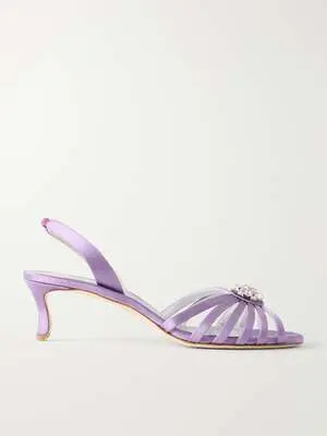Manolo Blahnik Fulmasli Crystak-embellished Satin Sandals - Lilac