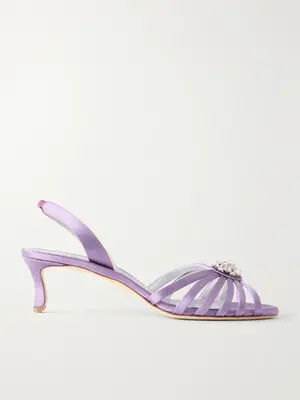 Manolo Blahnik Fulmasli Crystal-embellished Satin Slingback Sandals - Purple
