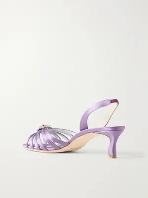 Manolo Blahnik Fulmasli Crystal-embellished Satin Slingback Sandals - Purple