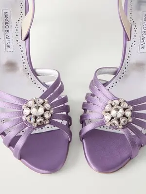 Manolo Blahnik Fulmasli Crystal-embellished Satin Slingback Sandals - Purple