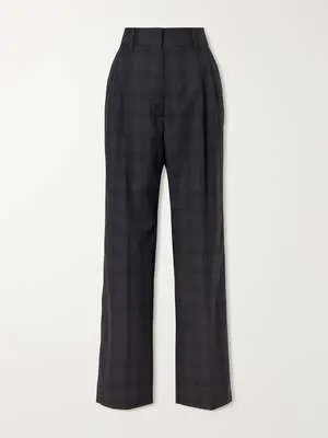 BLAZÉ MILANO Fox Checked Wool Straight-leg Pants - Gray