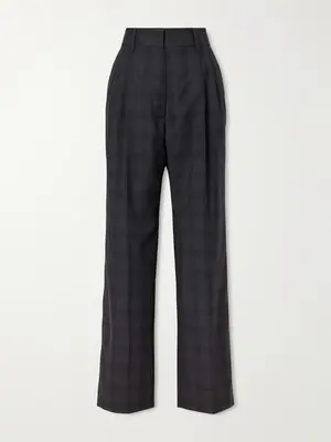 BLAZÉ MILANO Fox Checked Wool Straight-leg Pants - Gray