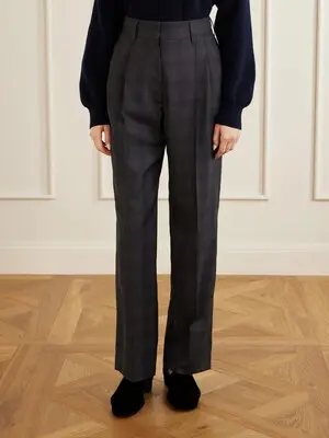 BLAZÉ MILANO Fox Checked Wool Straight-leg Pants - Gray