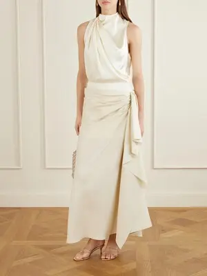 HEIRLOME Kate Draped Silk-satin Top - Neutrals