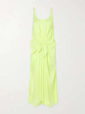 JW Anderson Tie-detailed Crinkled-silk Maxi Dress - Bright Yellow