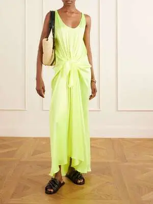 JW Anderson Tie-detailed Crinkled-silk Maxi Dress