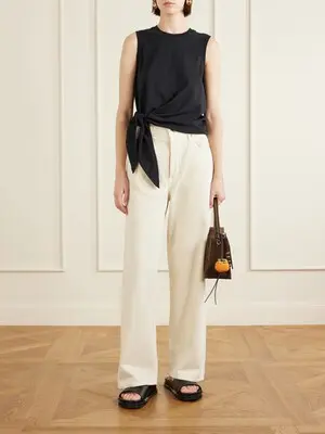 JW Anderson Tie-detailed Logo-embroidered Cotton-jersey Tank - Black
