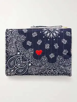 CALL IT BY YOUR NAME Coeur Vanity Embroidered Bandana-print Cotton Pouch - Navy