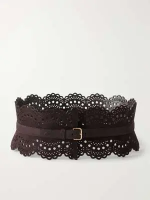Alaïa Laser-cut Leather Waist Belt - Dark Brown