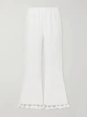 CAP D’ANTIBES Morgane Cotton-terry Tasseled Cropped Pants - White