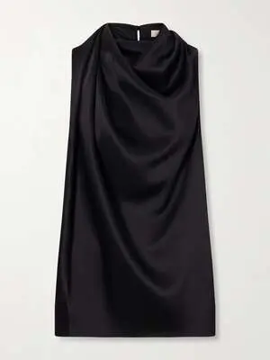 HEIRLOME Kate Draped Silk-satin Top - Black