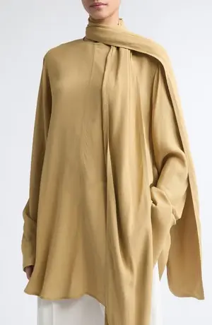 TOTEME Draped Scarf Georgette Top - Desert