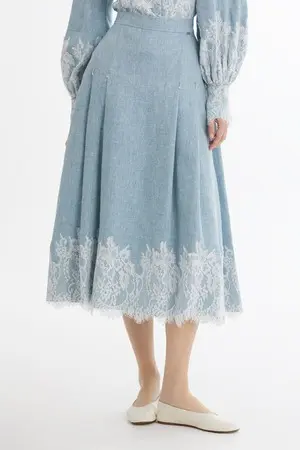 GIZIA Lace Trim Linen Midi Skirt