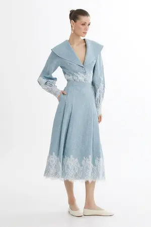 GIZIA Lace Trim Linen Midi Skirt