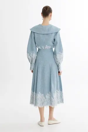 GIZIA Lace Trim Linen Midi Skirt