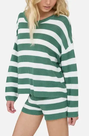 J.O.A. Striped Long Sleeve Knit Top & Shorts Set