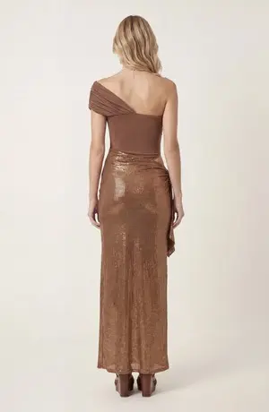 MODENAIRE One Shoulder Ruched Maxi Dress