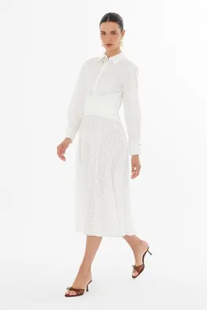 GIZIA Ecru Collared Maxi Dress