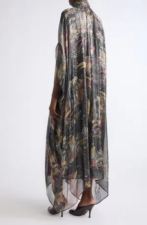 Etro Metallic Stripe Print Silk Chiffon Dress