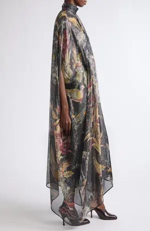 Etro Metallic Stripe Print Silk Chiffon Dress