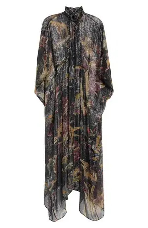 Etro Metallic Stripe Print Silk Chiffon Dress