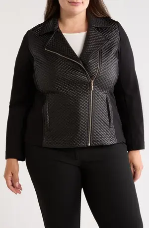 Anne Klein Asymmetrical Quilted Moto Jacket - Anne Black