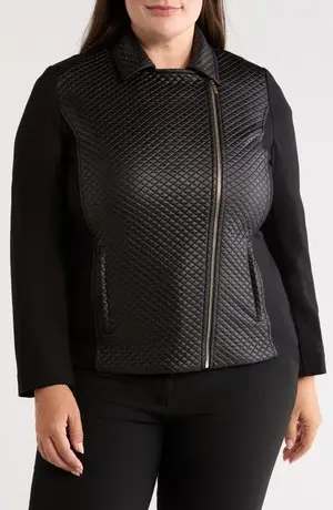 Anne Klein Asymmetrical Quilted Moto Jacket